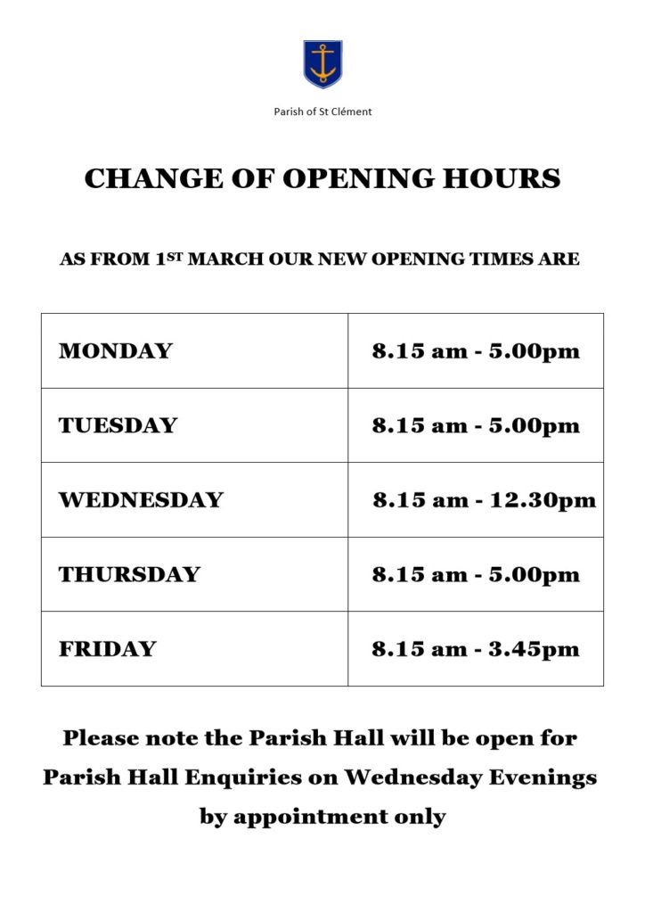 CHANGE OF PARISH OPENING HOURS | Parish of St Clement